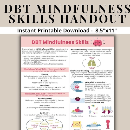 DBT Mindfulness Coping Skills Printable Handout Poster - Etsy