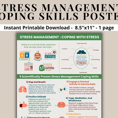 Stress Relief Coping Skills Printable Poster Stress - Etsy