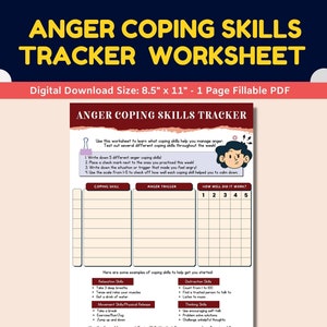 Anger Management Coping Skills Tracker Fillable Worksheet Kids - Etsy