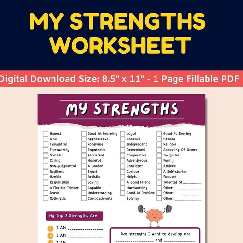 My Strengths Self-esteem Fillable Worksheet Kids Teens Mental - Etsy