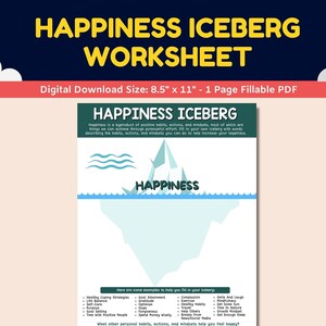 Happiness Iceberg Mental Health Fillable Worksheet Depression - Etsy