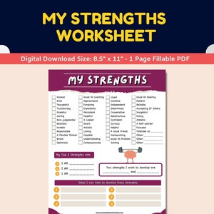 My Strengths Self-esteem Fillable Worksheet Kids Teens Mental - Etsy