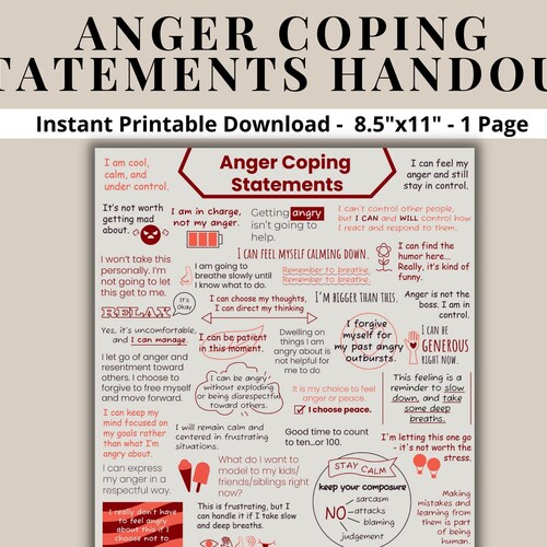 Anger Coping Statements Anger Management Affirmations for Kids - Etsy
