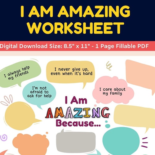 I Am Amazing...self-esteem Fillable Worksheet Kids Teens - Etsy