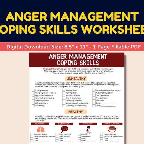Anger Management Coping Skills Fillable Worksheet Teens - Etsy