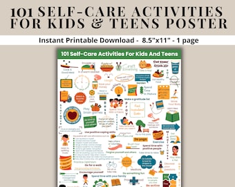 Self Care Wheel for Kids Teens Printable Poster Trauma | Etsy
