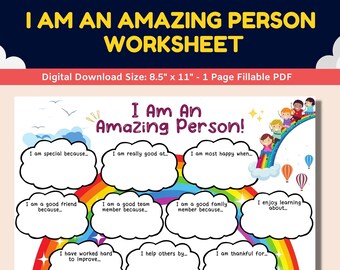 I Am Amazing...self-esteem Fillable Worksheet Kids Teens - Etsy