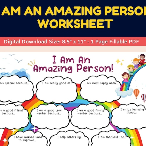 I Am Amazing...self-esteem Fillable Worksheet Kids Teens - Etsy