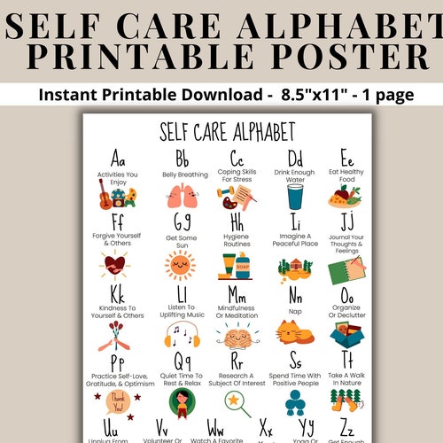 Self Care Coping Skills Alphabet Printable Poster ABC | Etsy