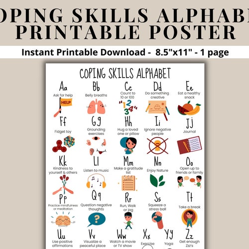 Self Care Coping Skills Alphabet Printable Poster ABC - Etsy UK
