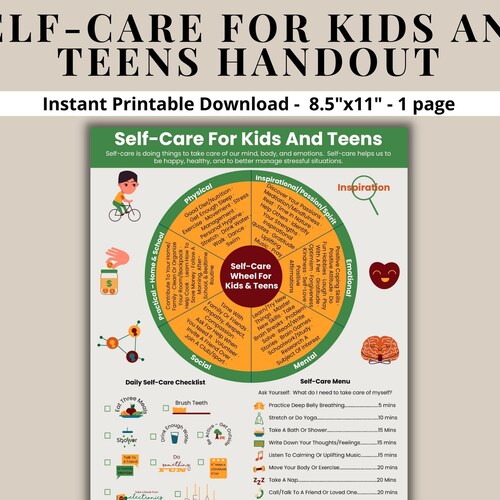 Self-care for Kids & Teens Printable Poster Self Care Wheel - Etsy