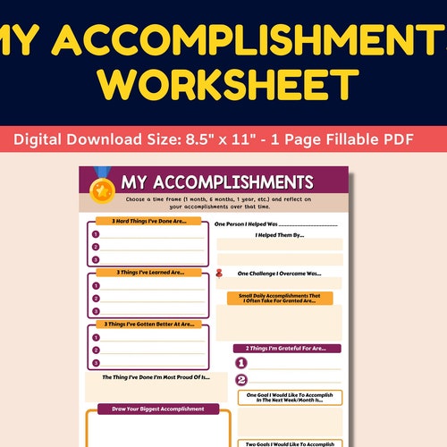 My Accomplishments Self-esteem Worksheet Mental Health - Etsy