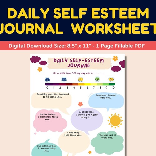 Daily Self-esteem Journal Printable Worksheet Child Therapy - Etsy