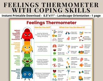 Feelings Thermometer Chart With Coping Skills Emotions - Etsy