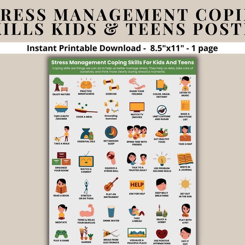 Stress Management Coping Skills Kids & Teens Printable Poster - Etsy