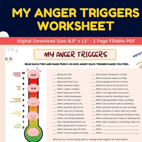 Anger Triggers Fillable Worksheet Kids Children With Anger - Etsy