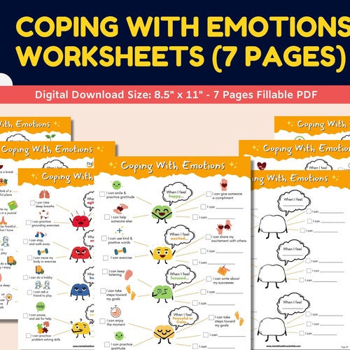 Coping Skills Emoji Worksheets for Kids 7 Pages-feelings - Etsy Canada