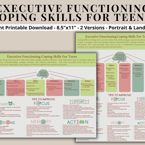 Executive Functioning Coping Skills Printable Handout Poster | Etsy