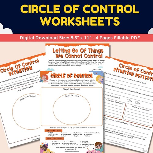 Circle of Control Worksheets for Kids Teens 4 Page Set - Etsy