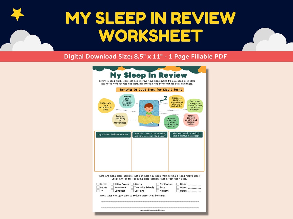 Sleep Hygiene Tracker Printable Worksheets for Kids Teens 3 - Etsy