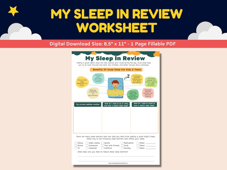 Sleep Hygiene Tracker Printable Worksheets for Kids Teens 3 - Etsy