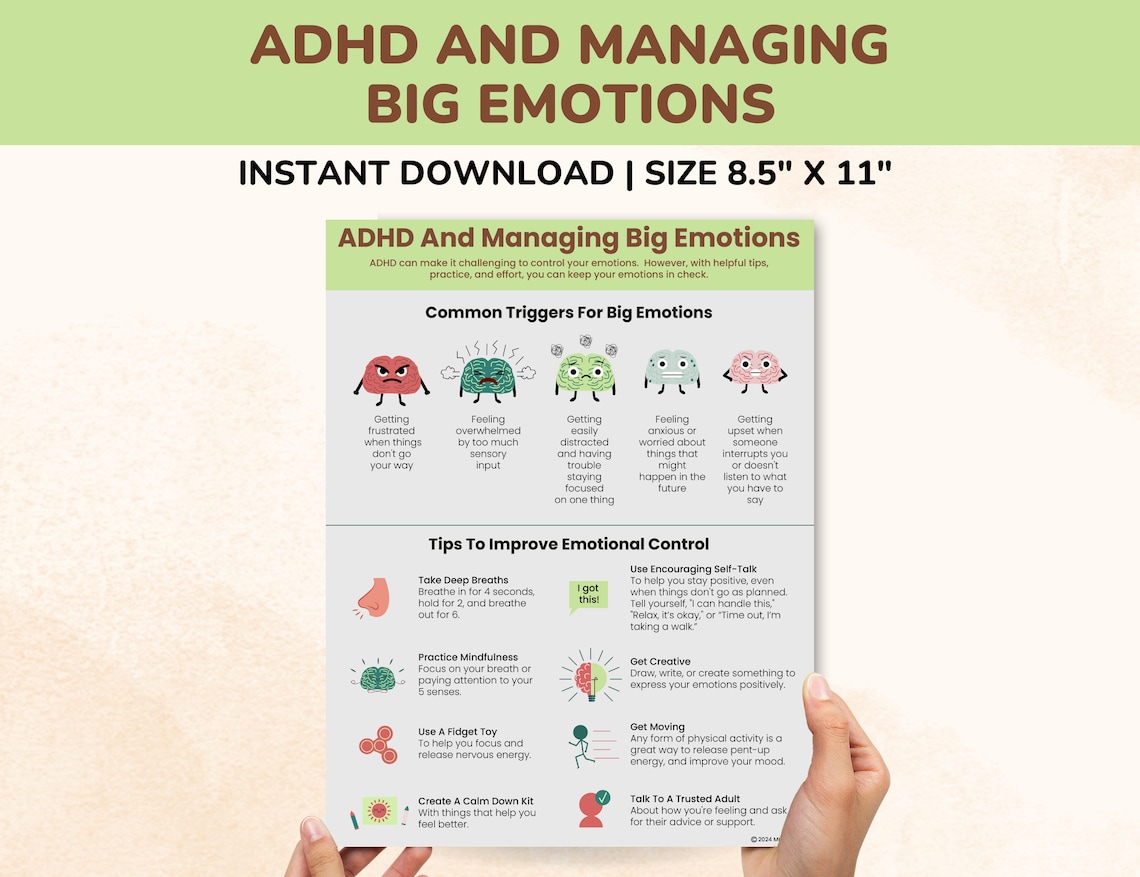 ADHD and Emotional Regulation Therapy Handout for Kids-teens-triggers ...