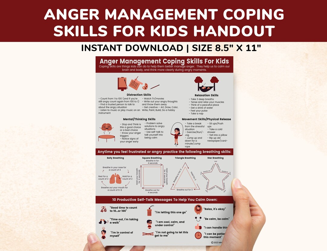 Anger Management Coping Skills for Kids Printable Handout -anger ...