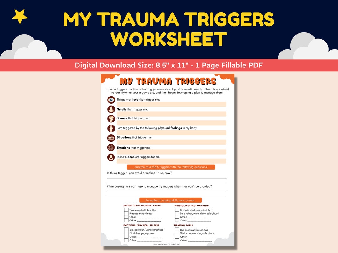 PTSD Trauma Triggers Worksheet Kids Teens Young Adults With Coping ...