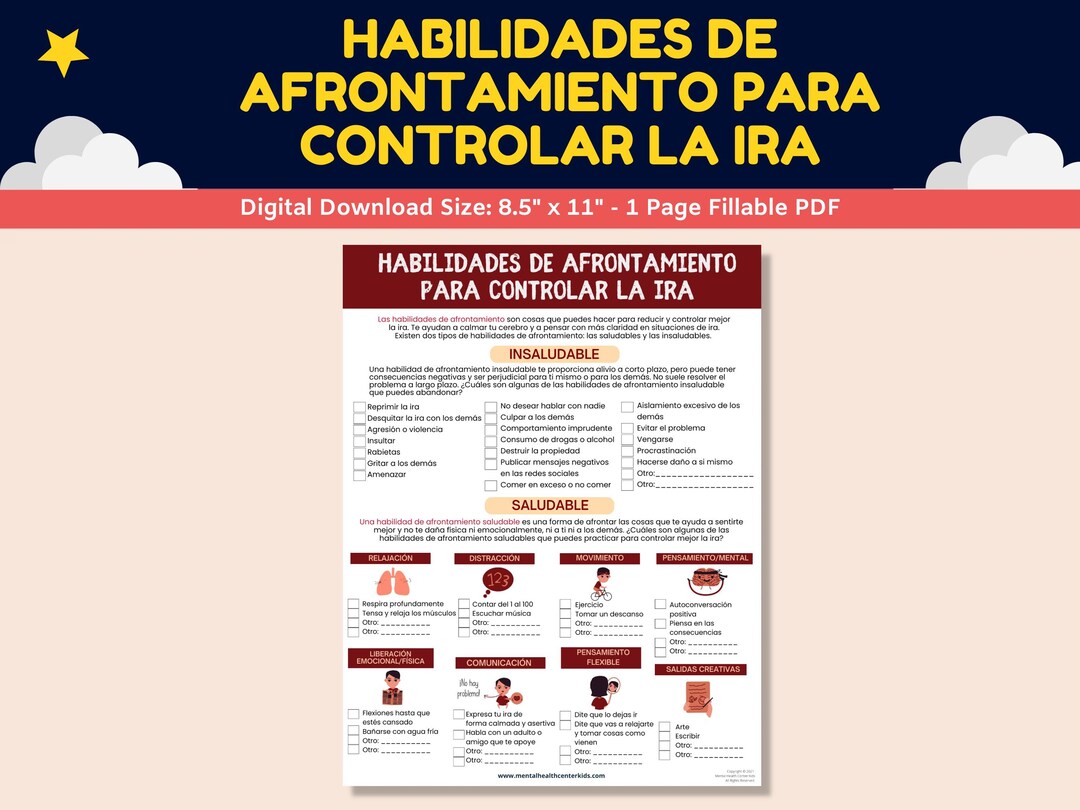 Spanish Anger Management Worksheet for Kids-teens - Habilidades De ...