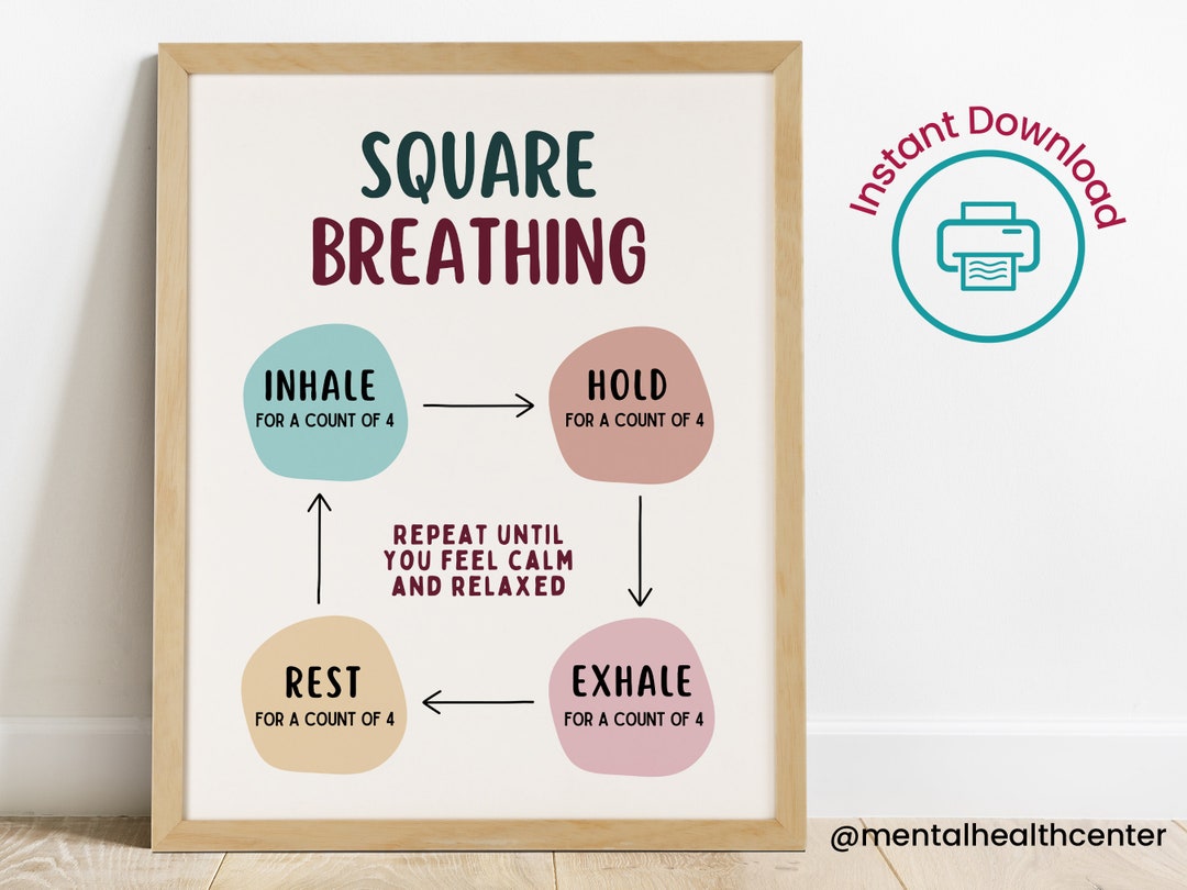 Box Breathing Exercise Poster-square Breathing Technique Kids-mindful ...