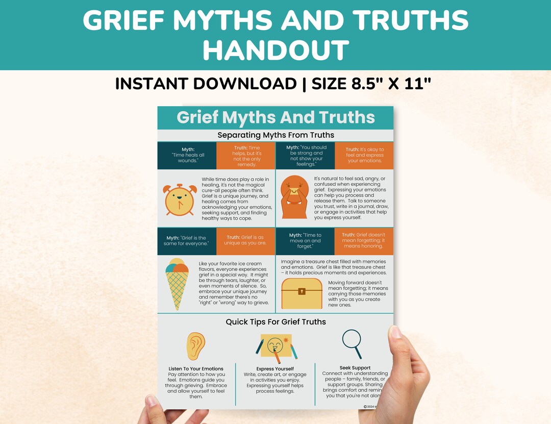 Grief Myths and Facts-myths and Truths Therapy Handout-kids-teens ...
