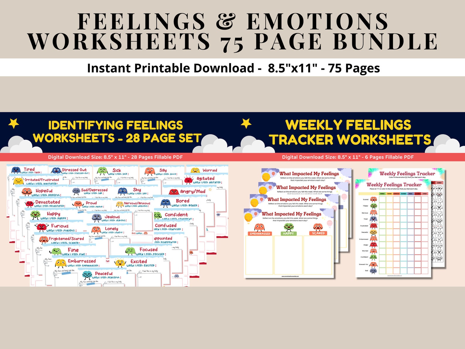 Feelings & Emotions Worksheets Chart 75 Pg Printable - Etsy