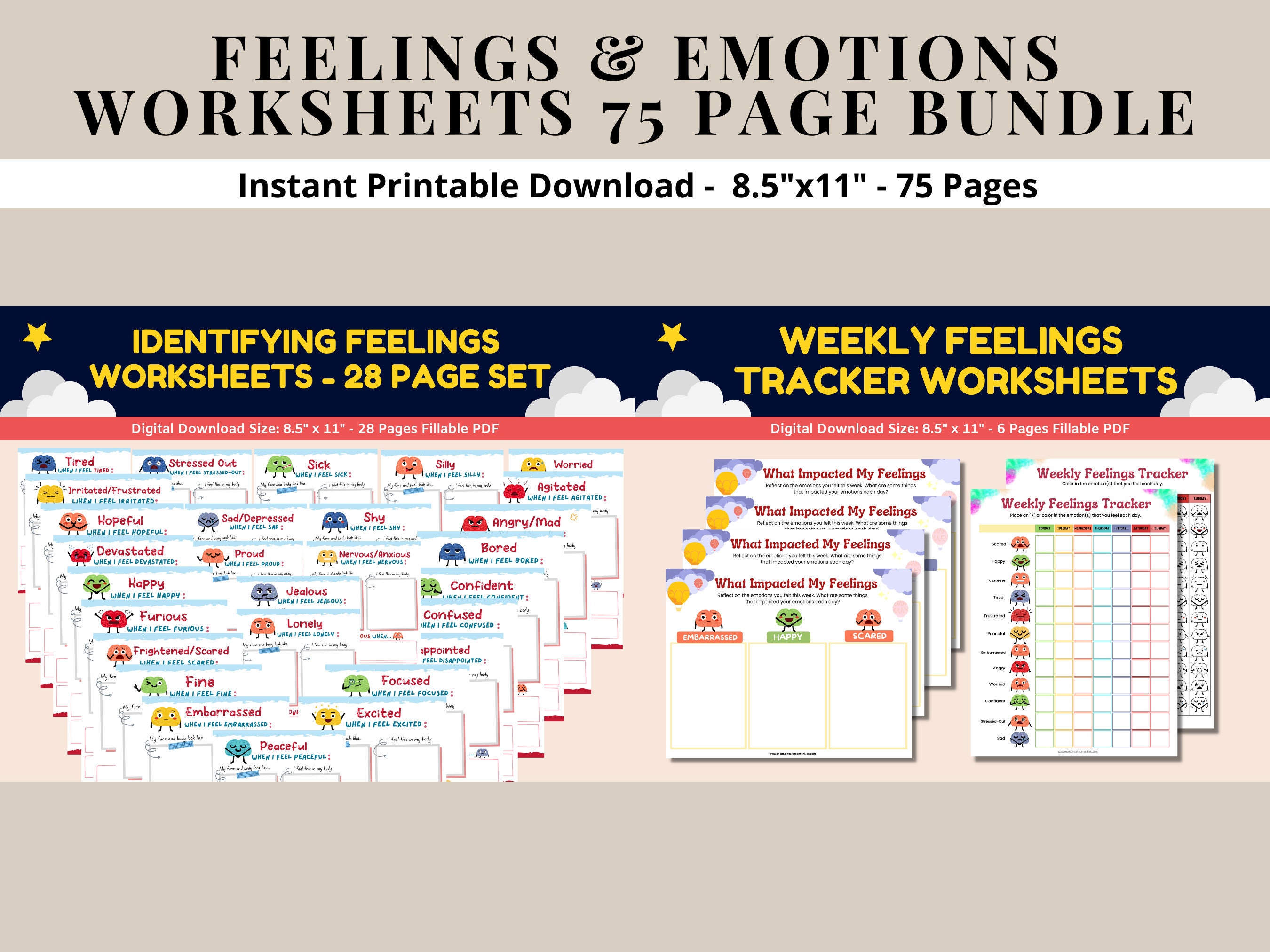 Feelings & Emotions Worksheets Chart 75 Pg Printable - Etsy