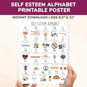 Self Esteem Coping Skills Alphabet Printable Poster Kids - ABC Self ...