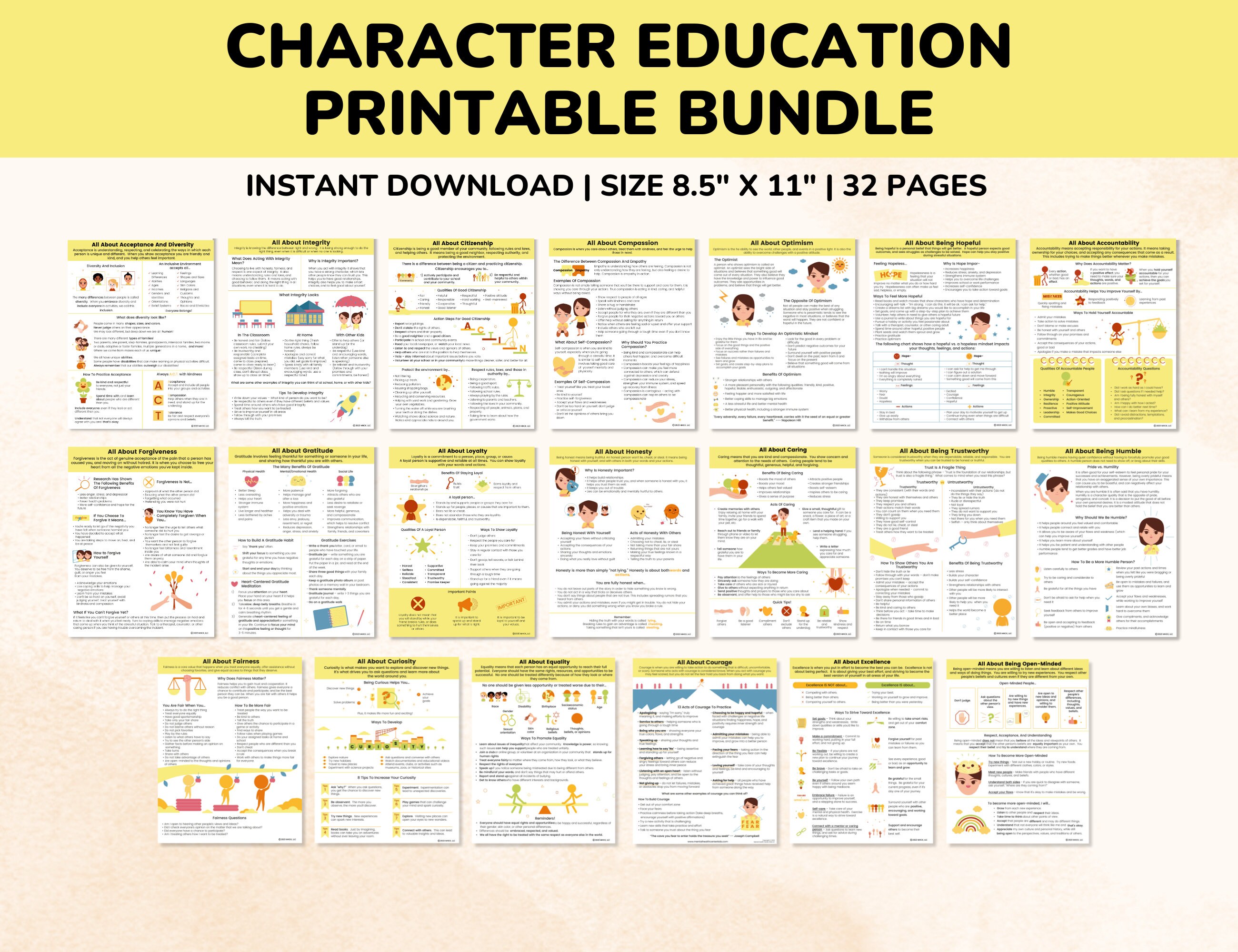 Character Education Handouts PDF Bundle-32 Pages-character Counts ...
