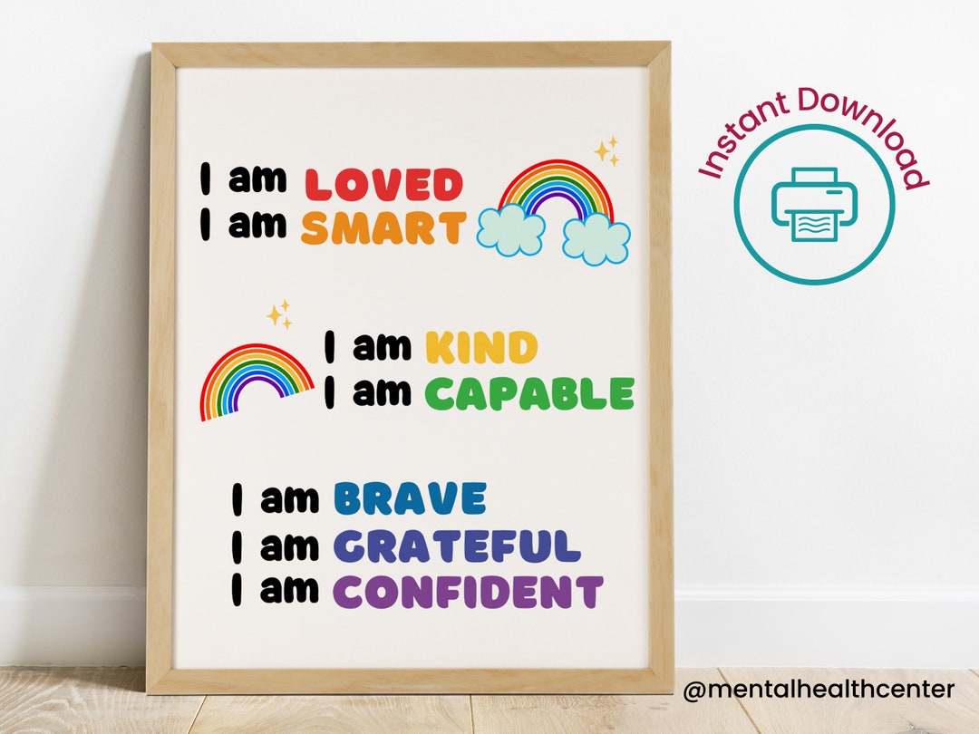 Rainbow Affirmations Wall Art-inspirational Kids Room Decor-i Am Loved ...
