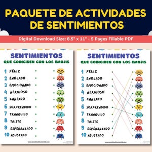 Spanish Feelings/emotions Worksheet for Kids-teens - Paquete De ...