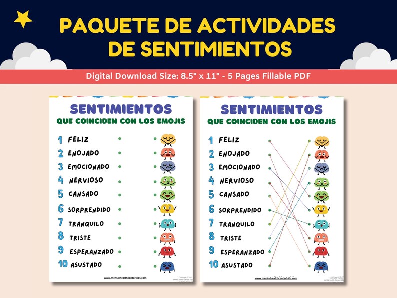 Spanish Feelings/emotions Worksheet for Kids-teens - Paquete De ...