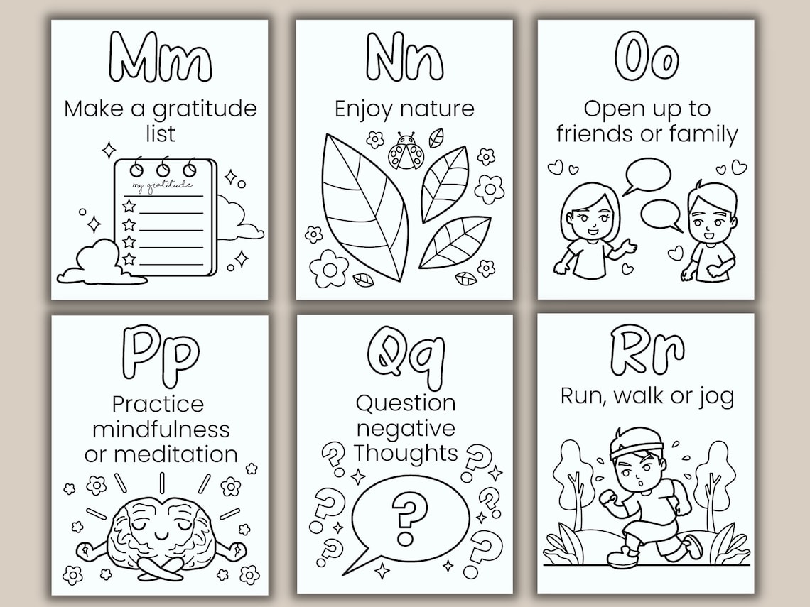 Coping Skills Alphabet Printable Coloring Pages Book Kids - Etsy