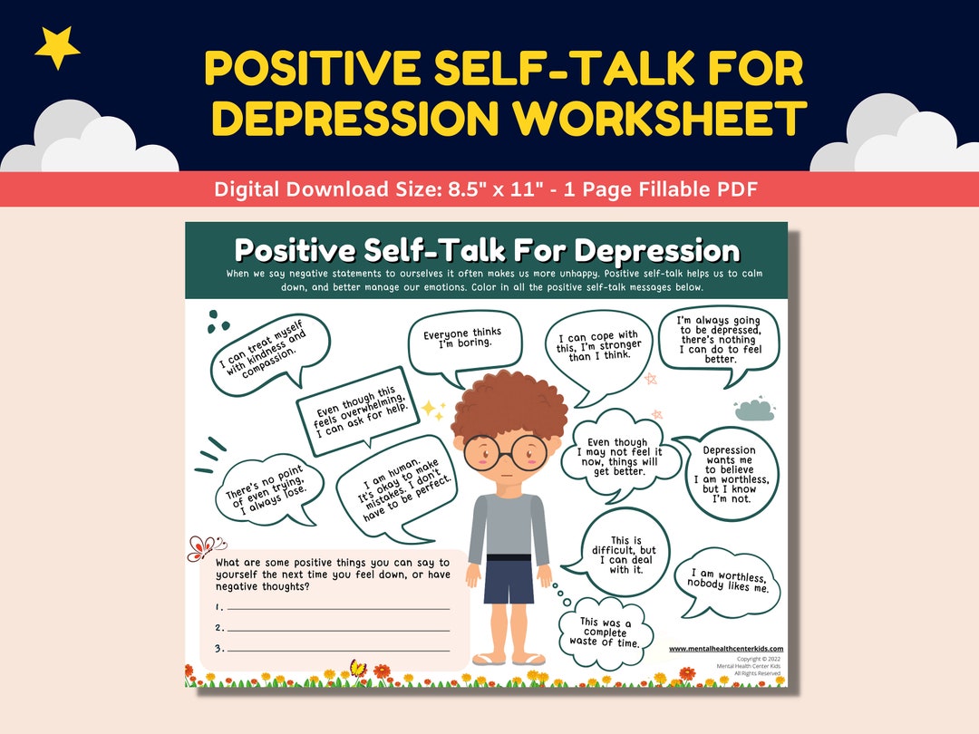 Positive Self-talk for Depression Printable Coping Skills CBT Worksheet ...