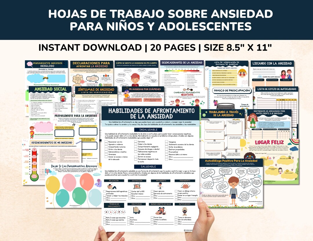 Spanish Anxiety Worksheets 20 Page Bundle for Kids-teens - Hojas De ...