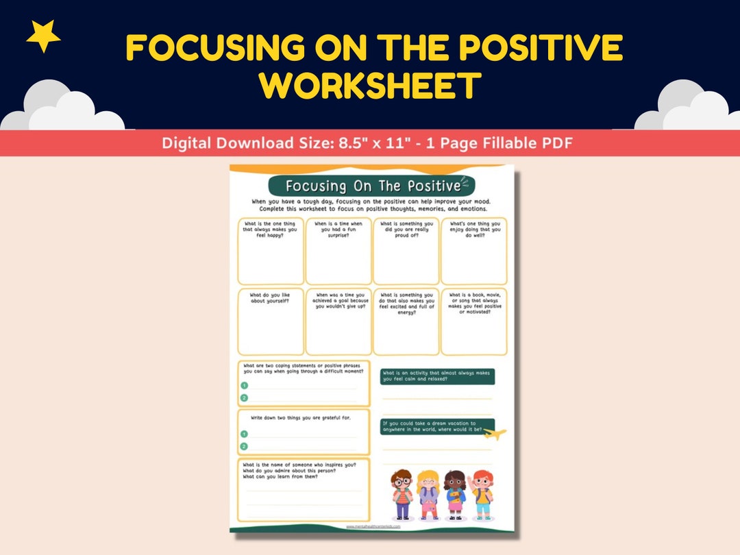 Therapy Counseling Worksheet for Kids Teens-focusing on the Positive ...