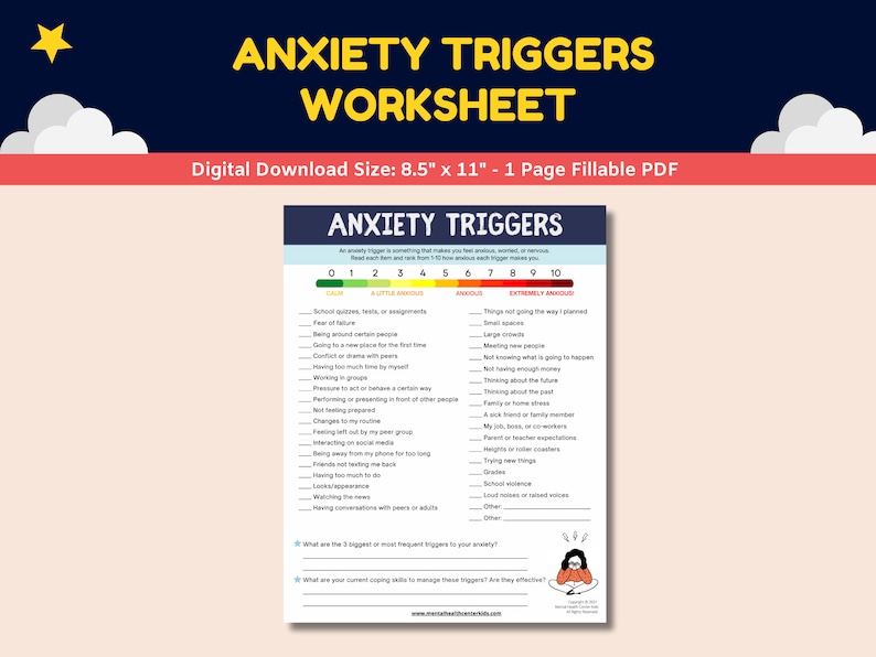 Anxiety Triggers Fillable Worksheet Teens Adolescents - Printable ...