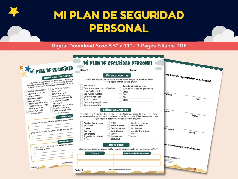 Spanish Depression Worksheet for Kids-teens - Plan De Seguridad ...