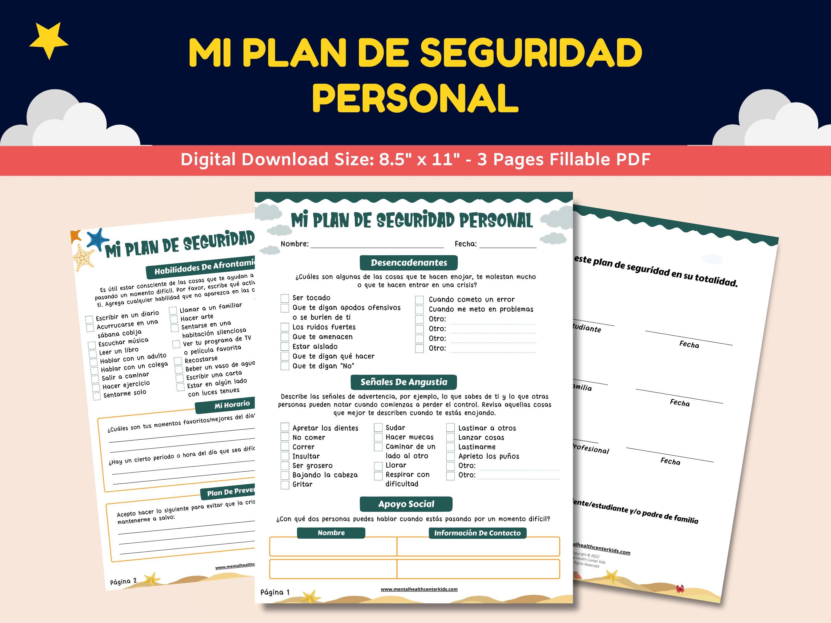 Spanish Depression Worksheet for Kids-teens - Plan De Seguridad ...