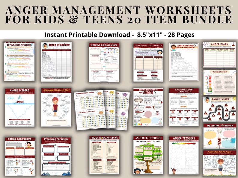 Anger Management Worksheets 20 Item Printable Bundle for Kids - Etsy Canada