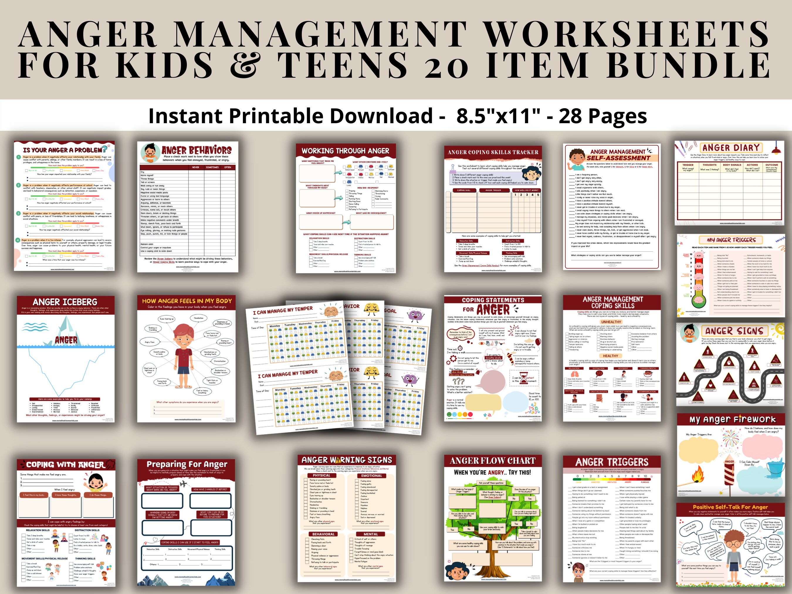 Anger Management Worksheets 20 Item Printable Bundle for Kids | Etsy Canada