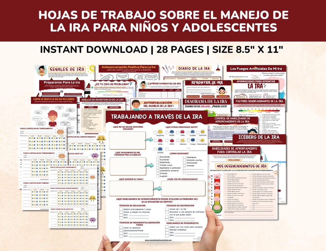 Spanish Anger Management Worksheets 20 Item Bundle for Kids-teens ...