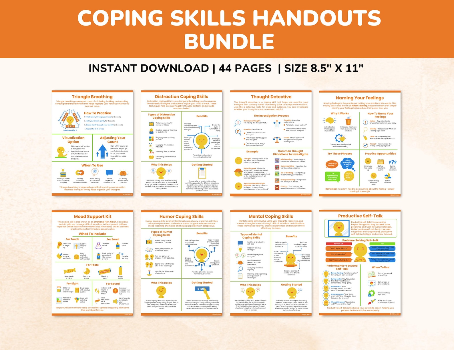 Coping Skills Posters Bundle-kids-teens-adults-44 Pgs-mental Health ...