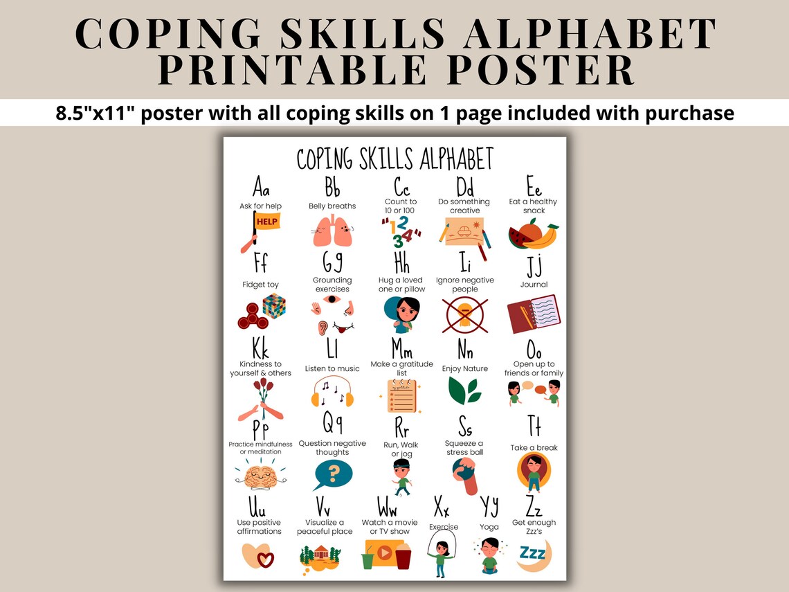Coping Skills Alphabet Line Printable Posters For Classroom | Etsy